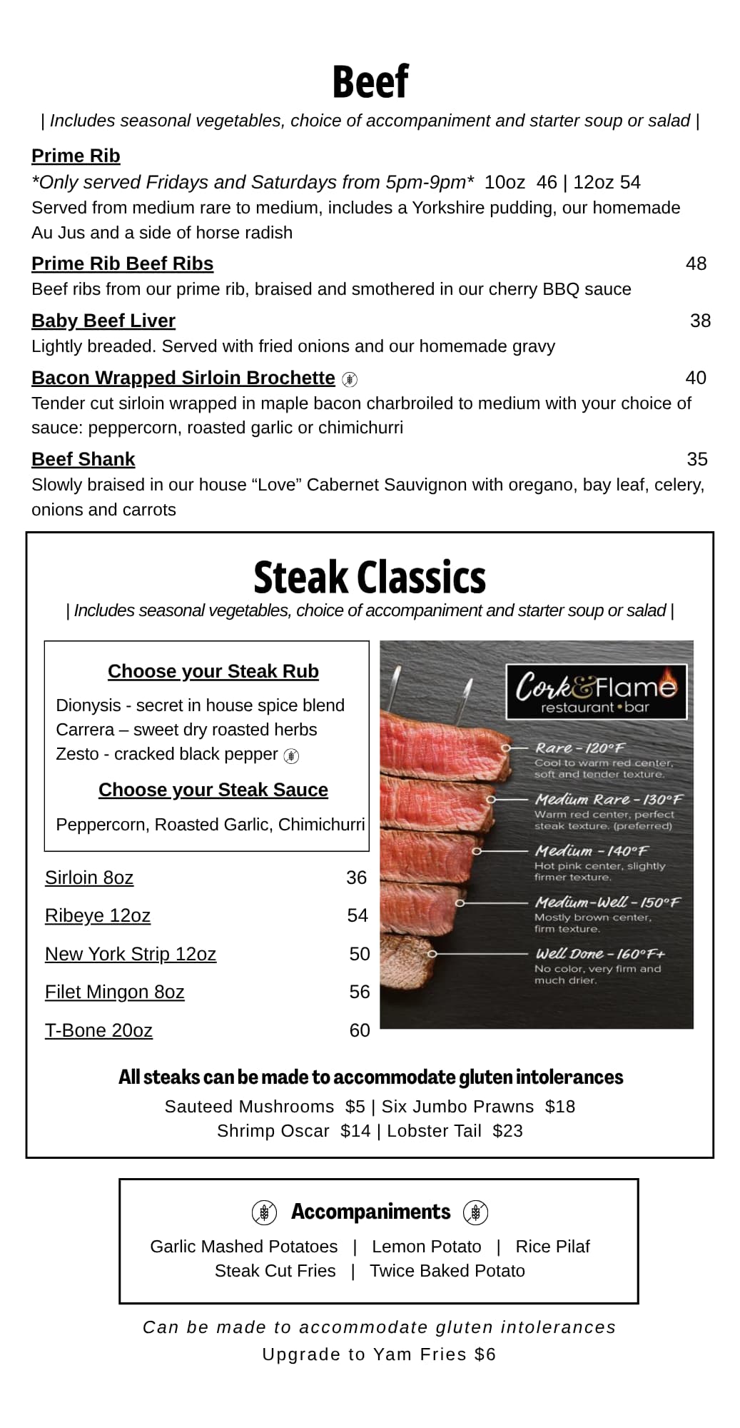 Menus – Cork & Flame